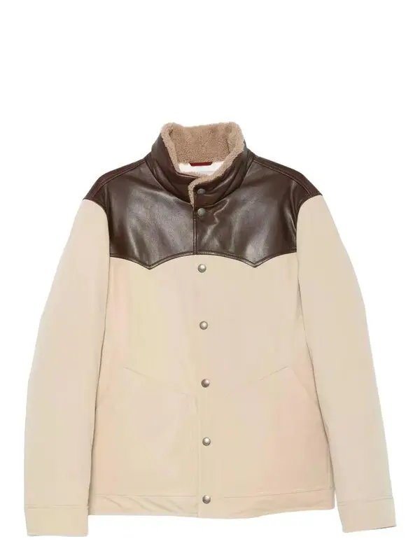 Brunello Cucinelli Shearling-trim Leather-yoke Jacket - Neutrals