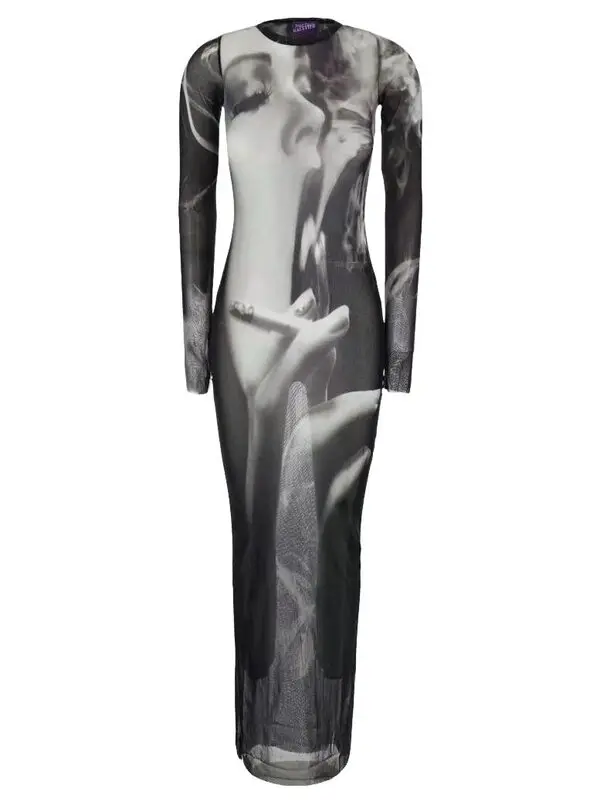 JEAN PAUL GAULTIER Graphic-print Long-sleeve Maxi Dress - Black