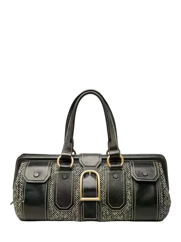 Celine 2000 Tweed And Leather Ella Frame Handbag - Black