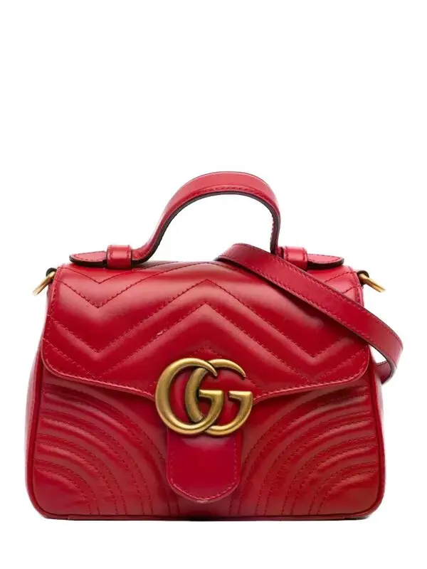 Gucci 2016-2026 Mini Gg Marmont Matelasse Leather Top Handle Bag Satchel - Red