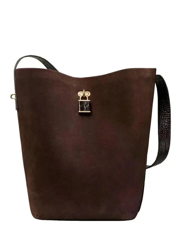 Tory Burch Lock Suede Slim Bucket Bag - Brown