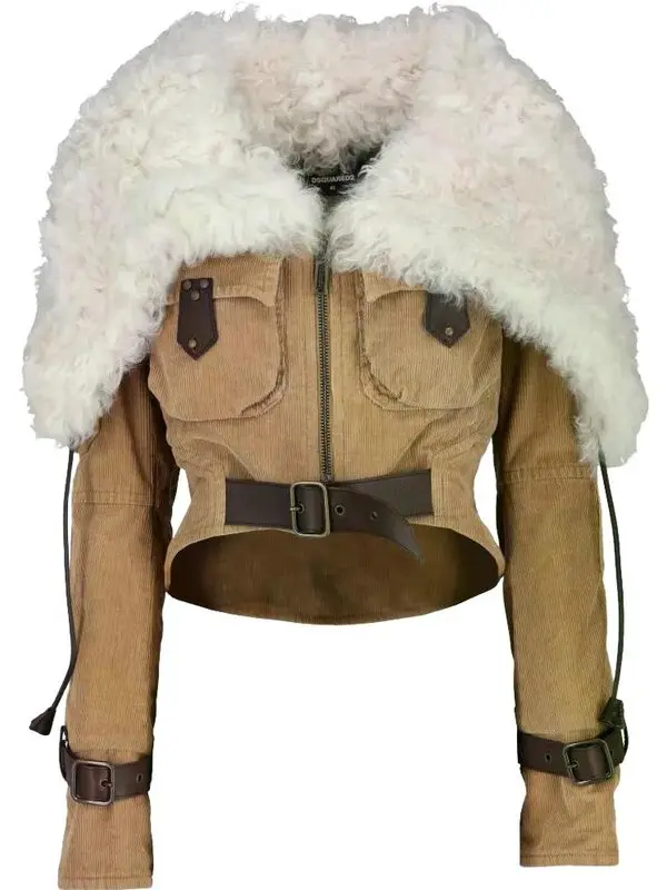 Dsquared2 Shearling-collar Corduroy Jacket - Neutrals