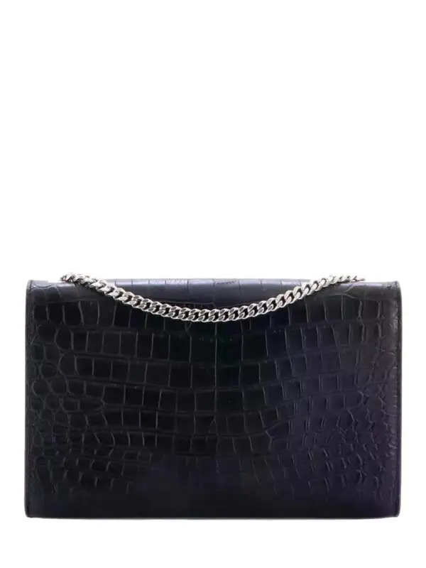 Saint Laurent Classic Monogram Tassel Crocodile Embossed Leather Medium Crossbody Bag - Black