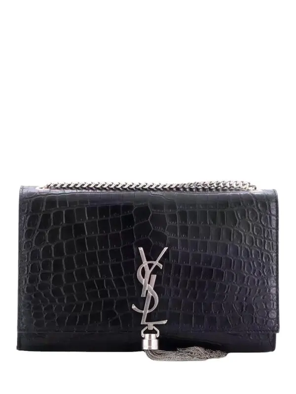 Saint Laurent Classic Monogram Tassel Crocodile Embossed Leather Crossbody Bag - Black