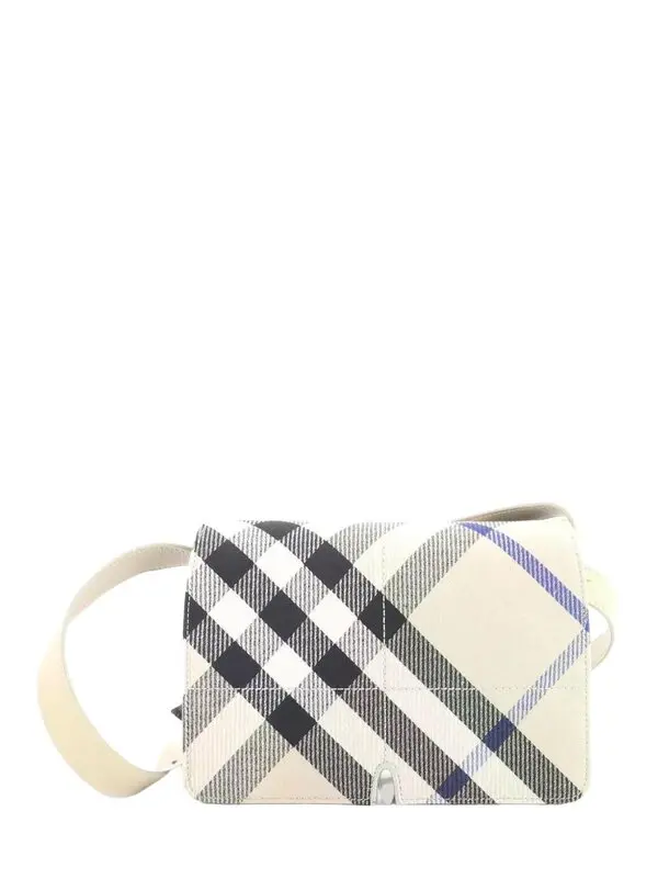 Burberry Check Jacquard Leather Cross Body Shoulder Bag - Grey