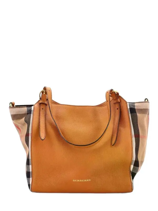 Burberry Canterbury Leather And House Check Canvas Small Tote Bag - Brown