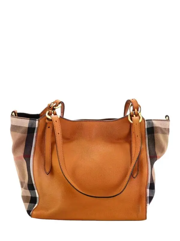 Burberry Canterbury Leather And House Check Canvas Small Tote Bag - Brown