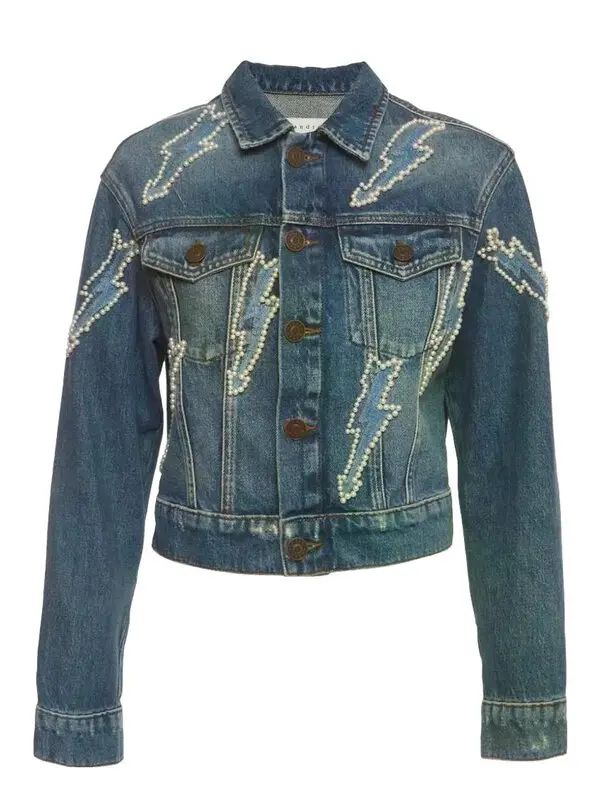Sandro Embellished Denim Jacket - Blue