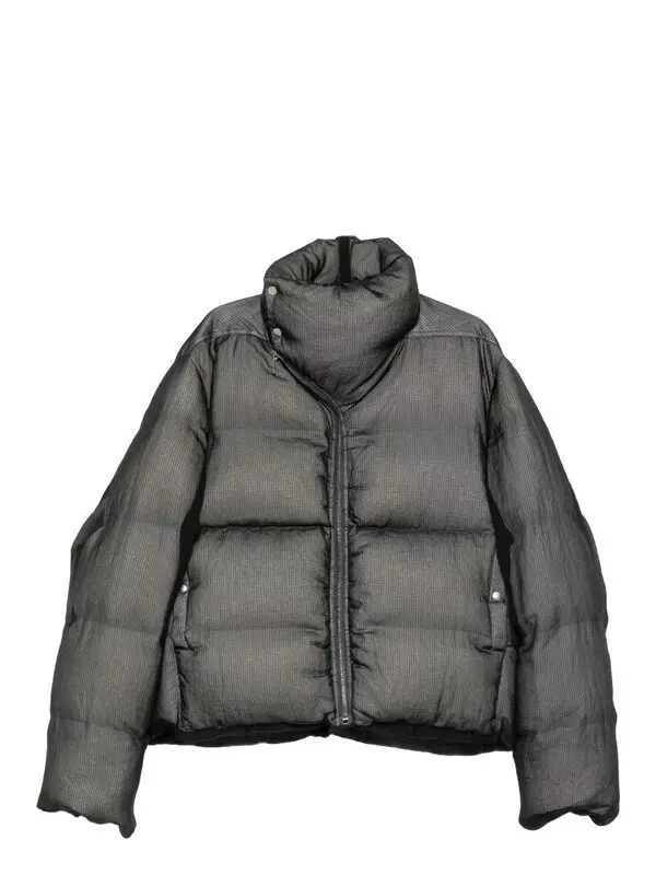 Rick Owens Grid Pattern Quilted Padded Funnel Neck Jacket - Black