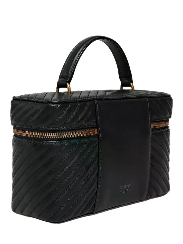 Pinko Medium Beauty Case With Shoulder Strap In Chevron Nappa - Black