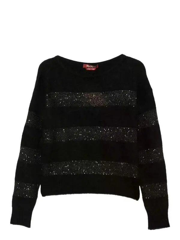 Max Mara Sequin-embellished Horizontal Stripe Sweater - Black