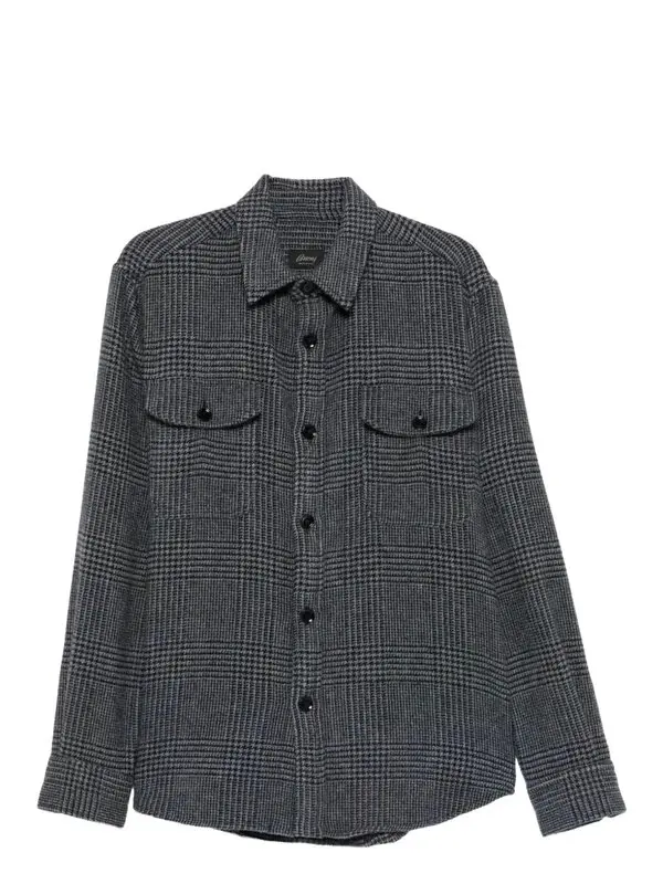 Brioni Prince Of Wales Check Wool Shirt - Grey