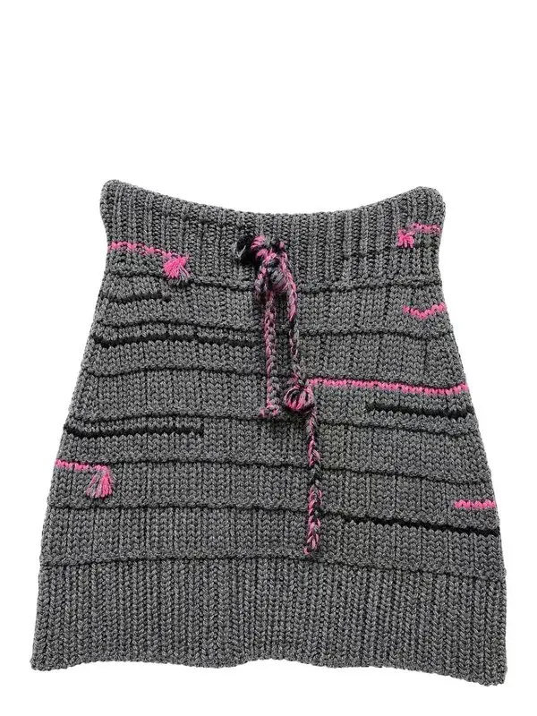 Prada Chunky-knit Drawstring Skirt - Grey