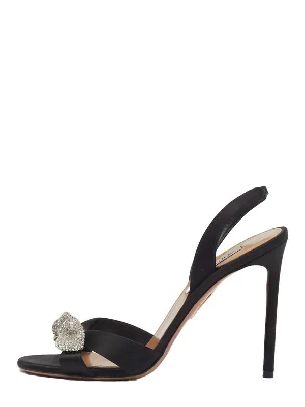 AQUAZZURA Satin Crystal-embellished Slingback Stiletto Sandals - Black