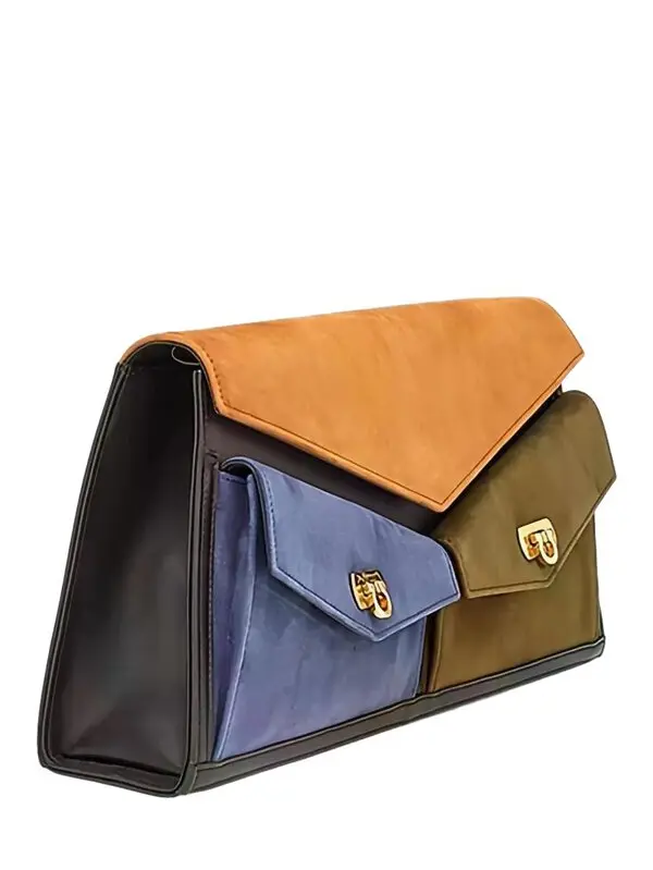 FERRAGAMO Gancini Panelled Clutch Bag - Brown