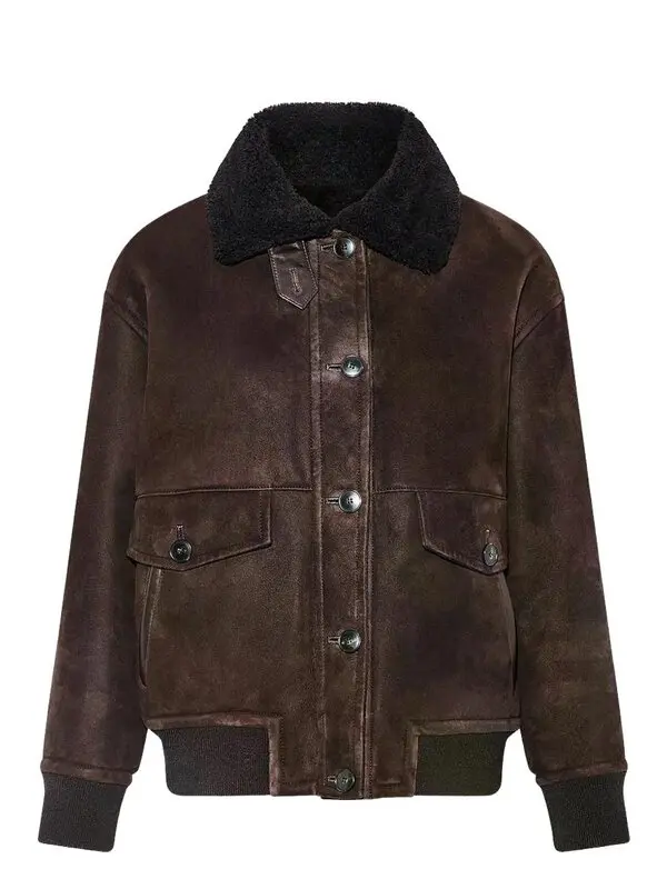 YVES SALOMON Shearling-collar Bomber Jacket - Brown