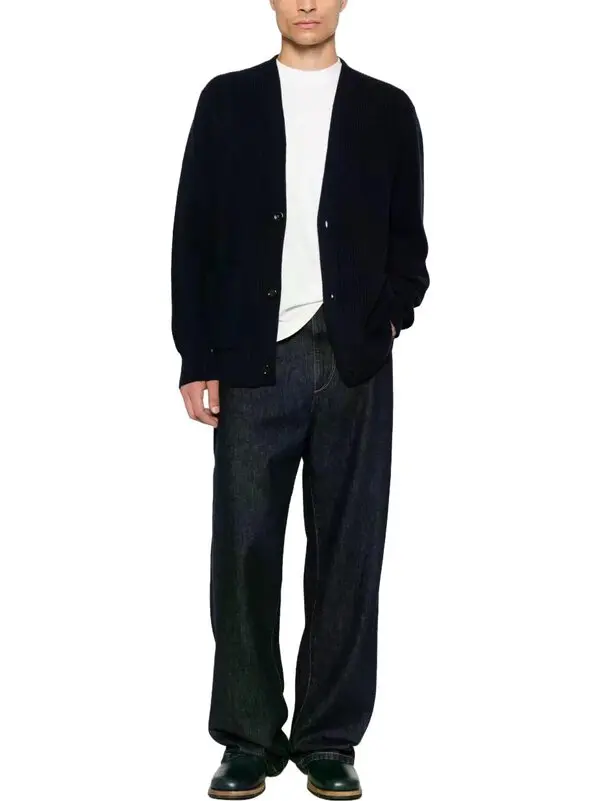 LARDINI Ribbed-knit V-neck Cardigan - Blue