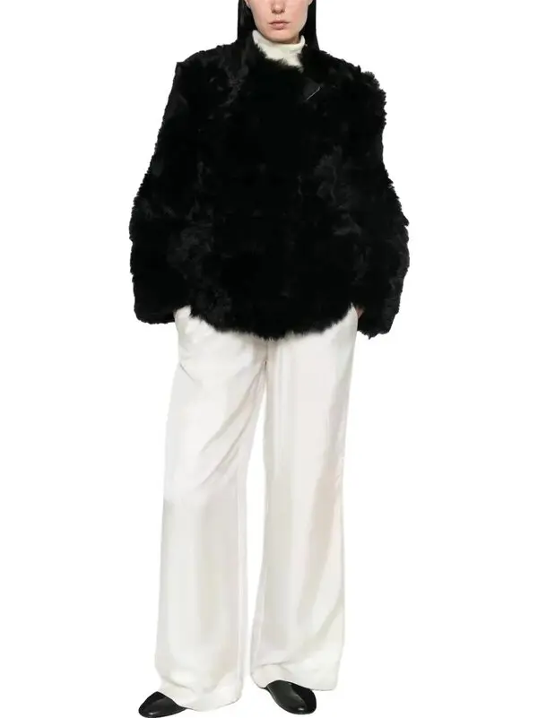 Soft Goat Shearling Coat - Black