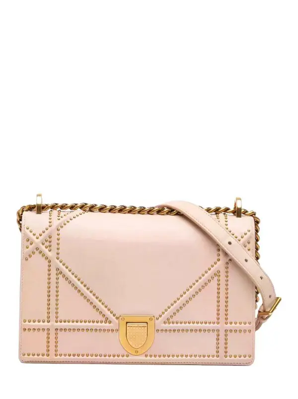 Dior 2017 Medium Studded Lambskin Diorama Flap Crossbody Bag - Pink