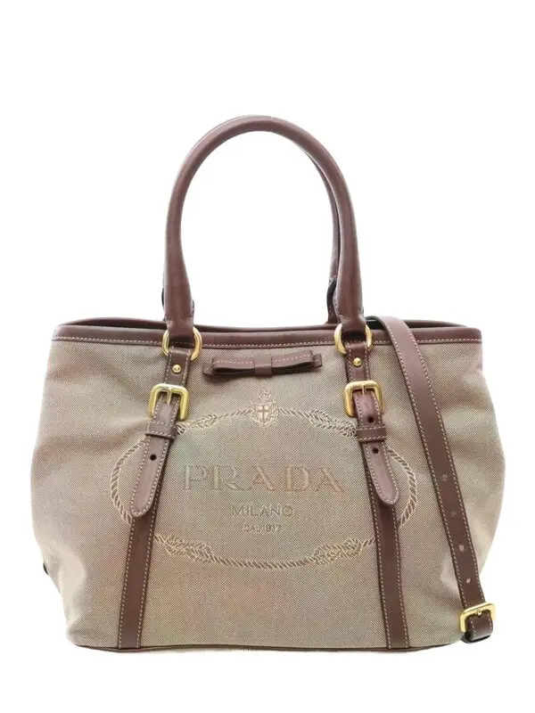 Prada 2013-2026 Canvas Canapa Logo Satchel - Neutrals