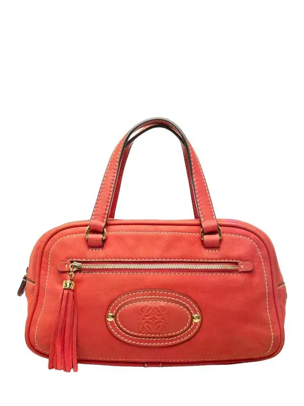 Loewe 2008 Nubuck Anagram Madrid Fringe Handbag - Red