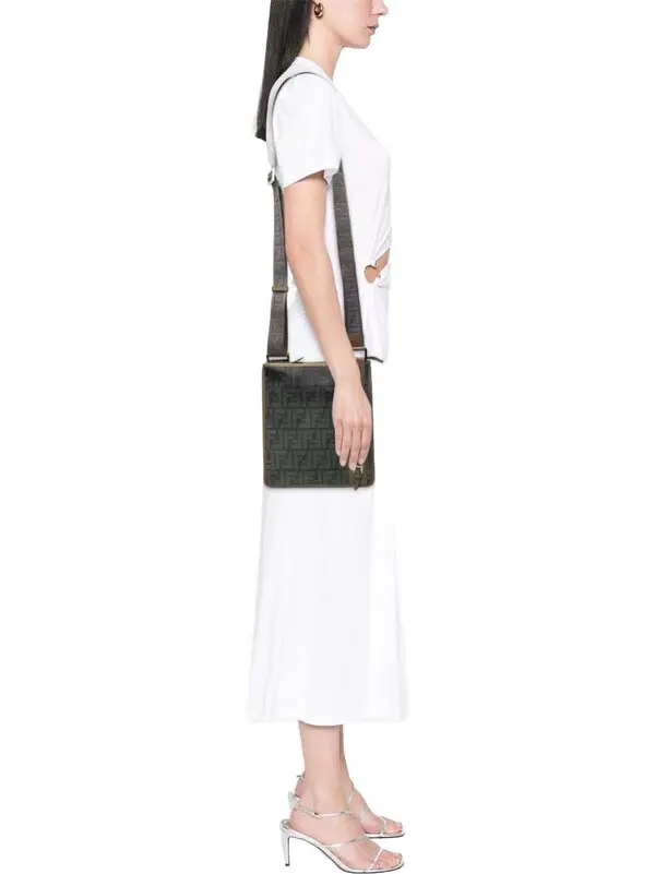 Fendi 2010-2026 Zucca Spalmati Flat Messenger Bag Crossbody Bag - Black