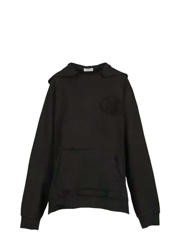 VIVAMUS Distressed Logo-patch Hoodie - Black