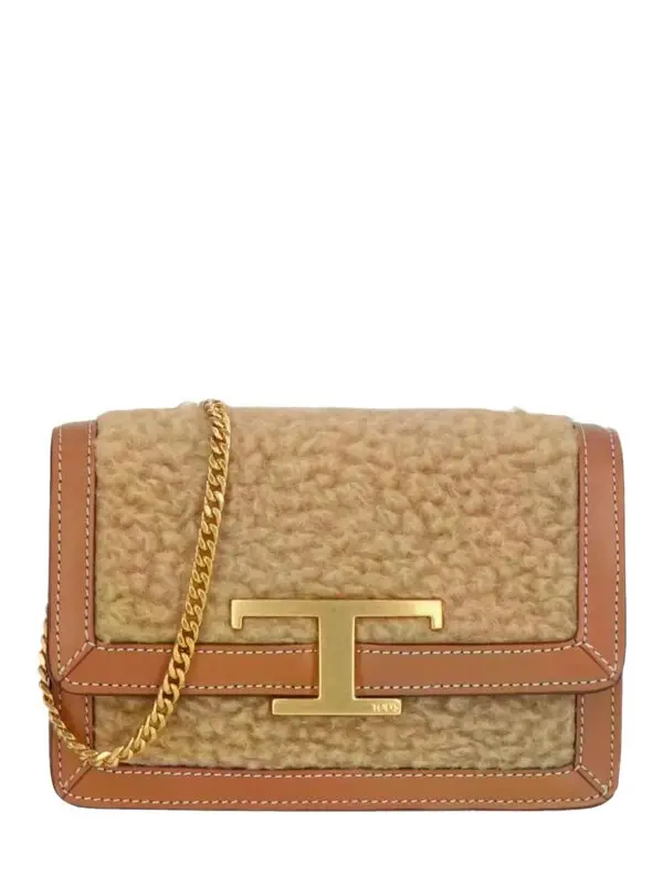 TOD'S T Timeless Shearling Shoulder Bag - Neutrals