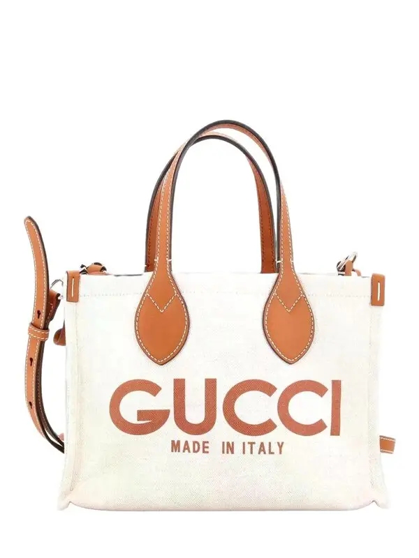 Gucci Logo Shopper Tote Printed Canvas Small Shoulder Bag - Neutrals