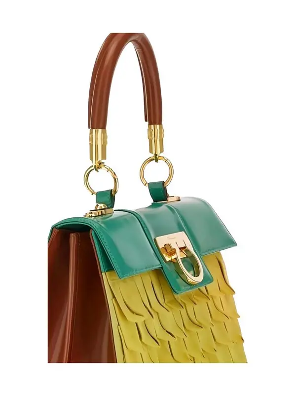 FERRAGAMO Top Handle Fringed Leather Tote Bag - Yellow