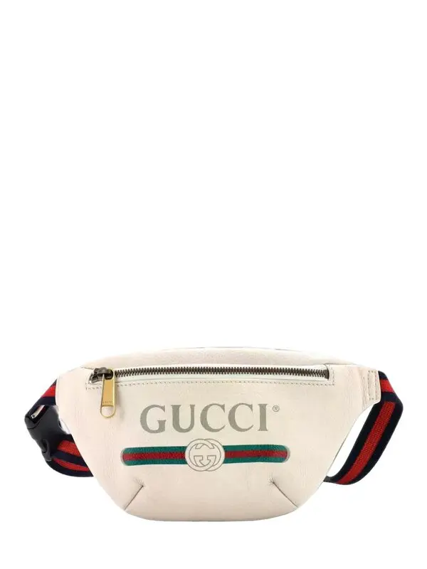 Gucci Logo Printed Leather Small Belt Bag - White