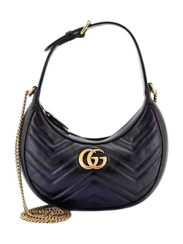 Gucci Gg Marmont Half Moon Matelasse Leather Mini Hobo Bag - Black