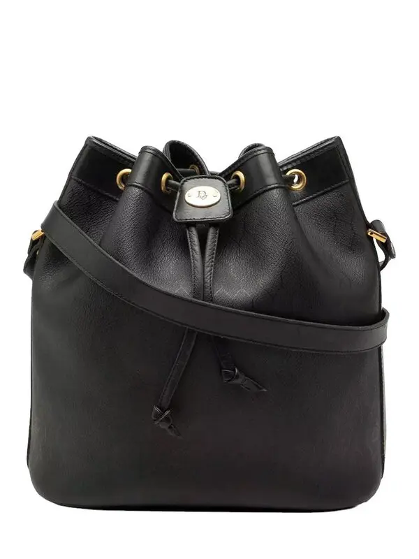 Dior 20th Century Honeycomb Coated Canvas Drawstring Bucket Bag - Black