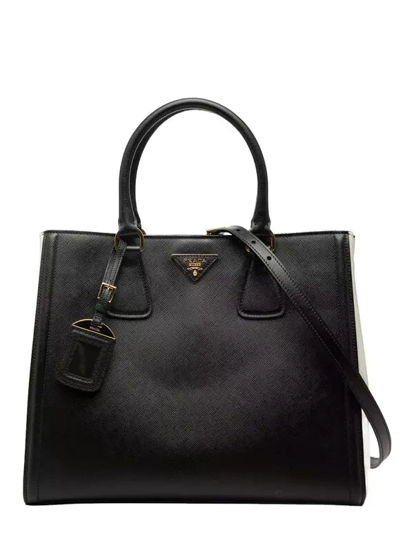 Prada 2013-2026 Medium Bicolor Saffiano Lux Galleria Satchel - Black