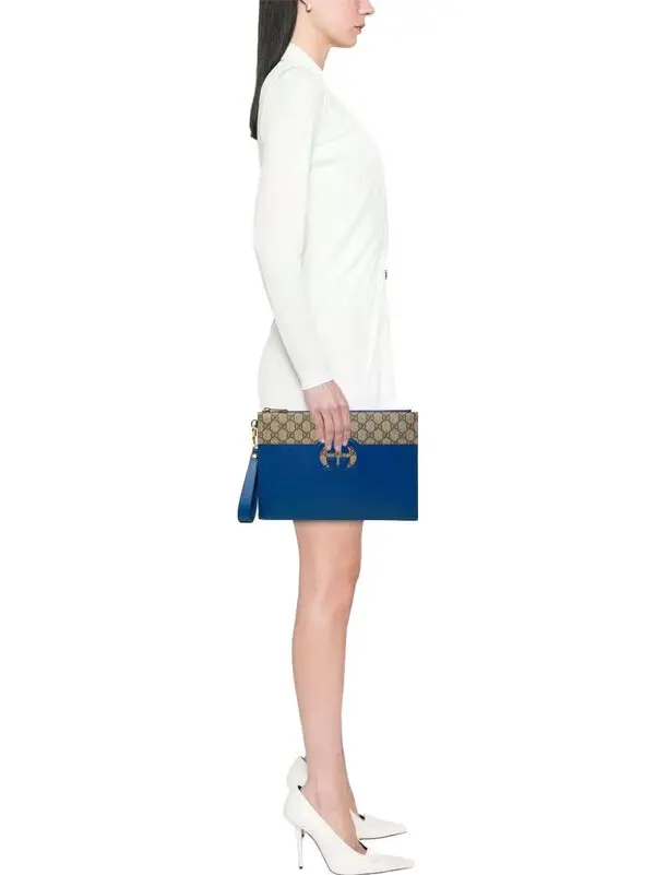 Gucci 2000-2015 Gg Supreme And Calfskin Cut Out Interlocking G Clutch Bag - Blue