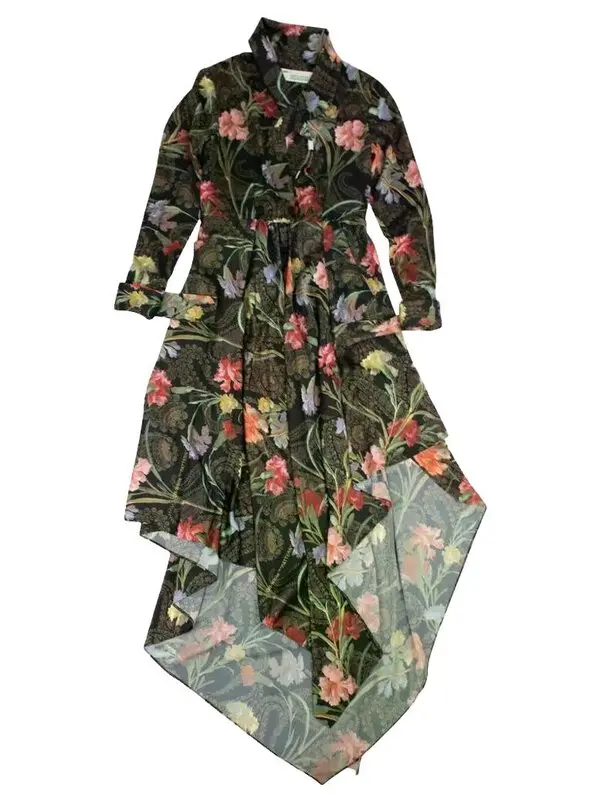 Off-White Floral-print Draped Midi Dress - Black
