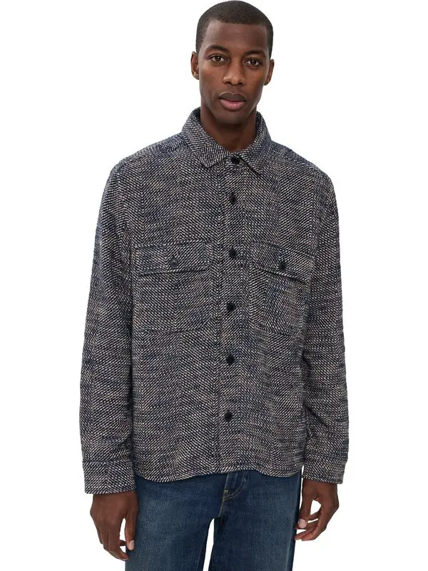 Billy Reid Herringbone Cpo Overshirt - Carbon Blue Multi