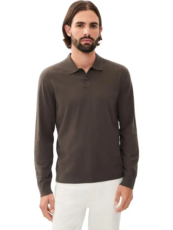 Theory Goris Long Sleeve Polo In Light Bilen - Classic Brown