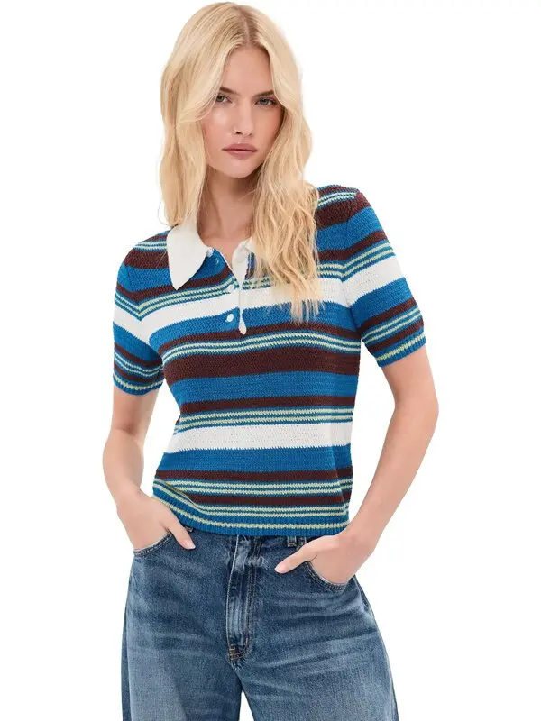 LE BOP Stripe Boucle Polo Shirt - Cobalt Multi