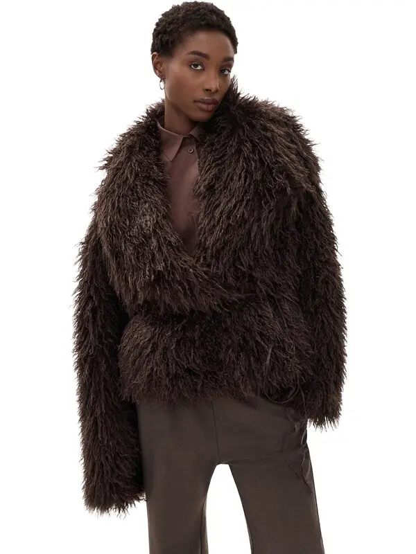 Source Unknown Hathi Belted Faux Fur Jacket - Brown
