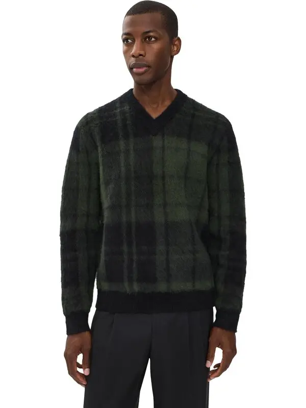 Barbour Hunham Tartan V Neck Sweater - Black