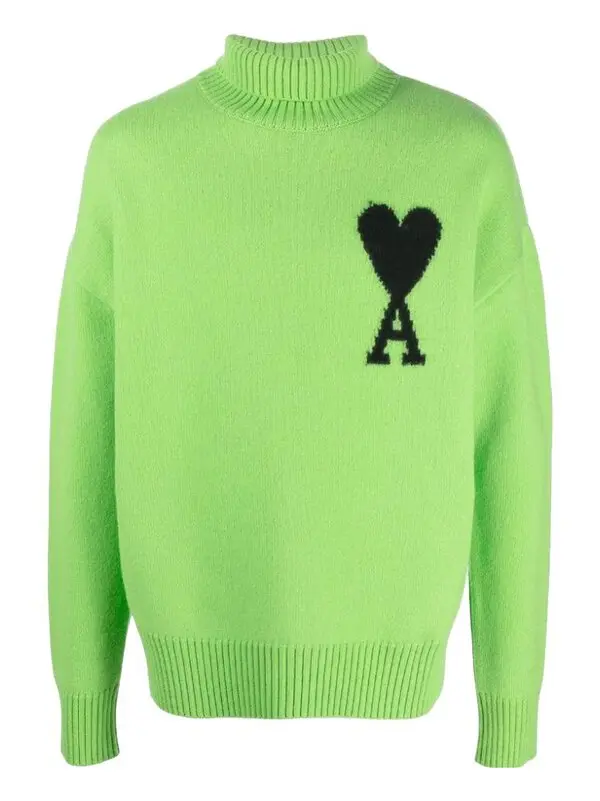 AMI Paris De Coeur Roll-neck Jumper - Green