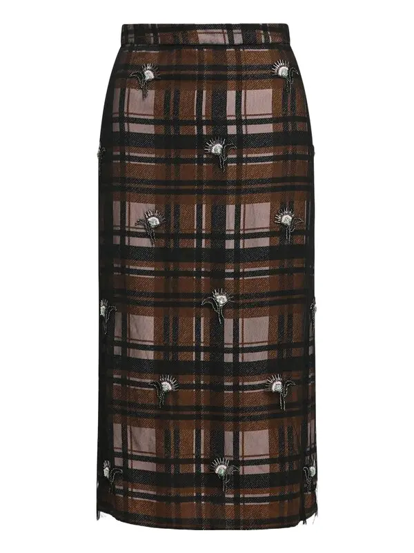 Essentiel Antwerp Kate Checked Floral-embellished Midi Skirt - Burnt Orange