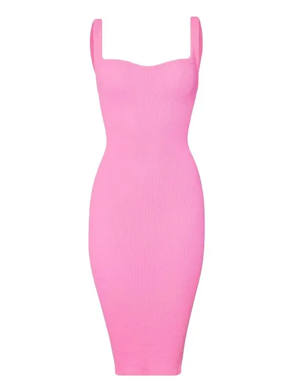 Hunza G Square-neck Textured Midi Fitted Dress - No