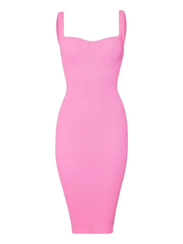 Hunza G Square-neck Textured Midi Fitted Dress - Pink