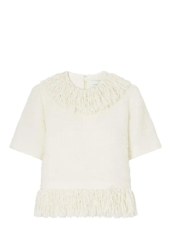 LIBEROWE Fringed Wool-blend Tweed Top - Cream