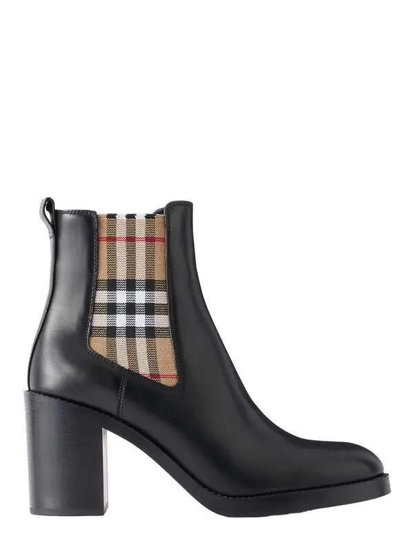 Burberry 70 Check-trimmed Leather Boots - Black