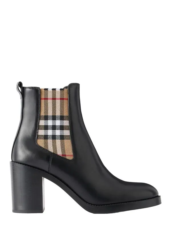 Burberry Check-trimmed Leather Boots - Black
