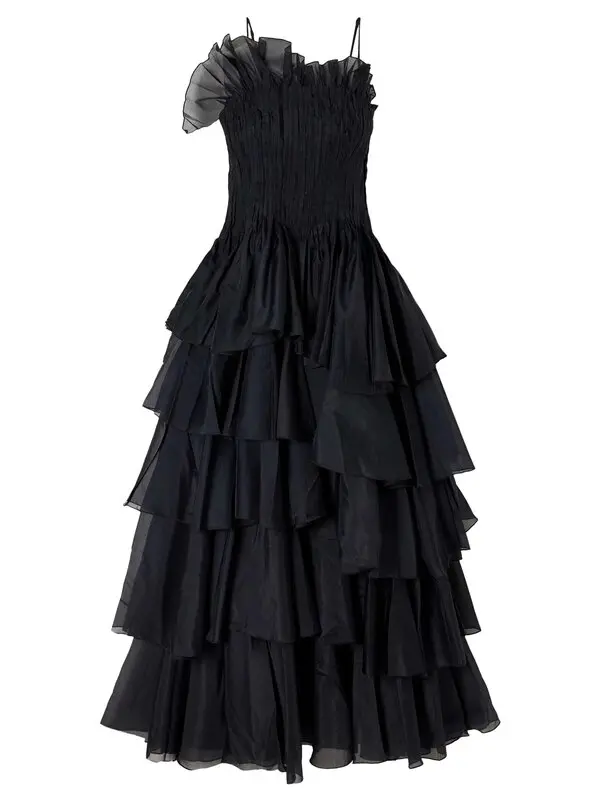 Aje Sonnet Ruffled Organza Maxi Dress - Black