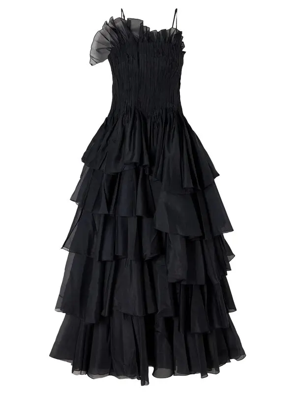 Aje Sonnet Ruffled Organza Maxi Dress - Black